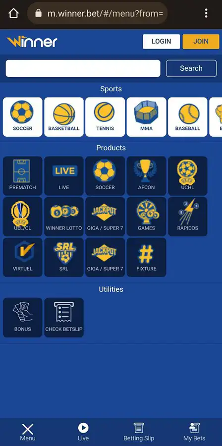 Winner Bet RDC - Kinshasa - Liste PDF, Mobile application APK