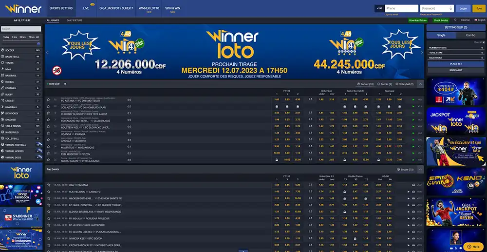 Winner Bet RDC - Betting in Congo Kinshasa. PDF match list, APK